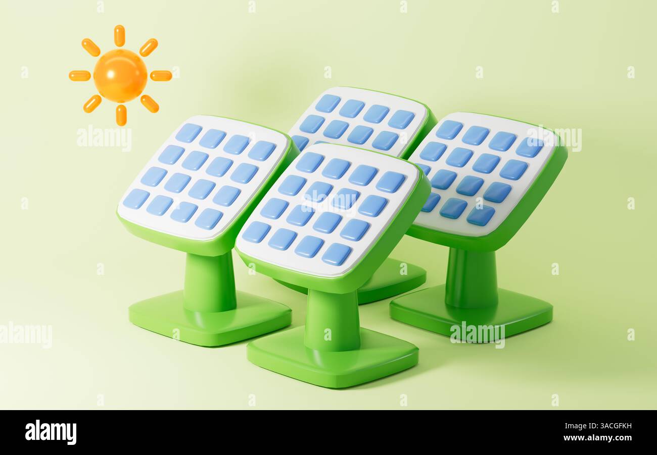 Cartoon solar panel , solar array, 3d rendering. 3d illustration Stock ...