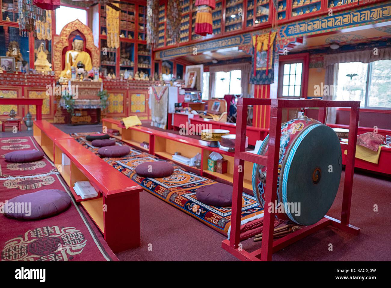 A wide view of the Original Shrine Room at the Kagyu Thubten Chöling ...
