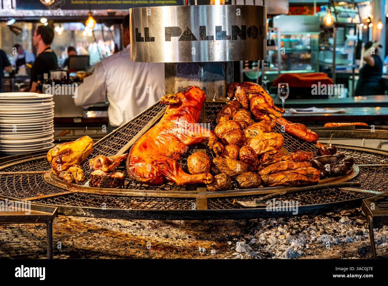 A Display of Meat Cooking At A Parrilla Restaurant In The Mercado Del ...