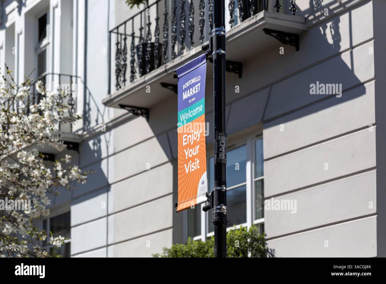 LONDON, UK - MARCH 29, 2025: Colourful welcome sign for Portobello Road ...