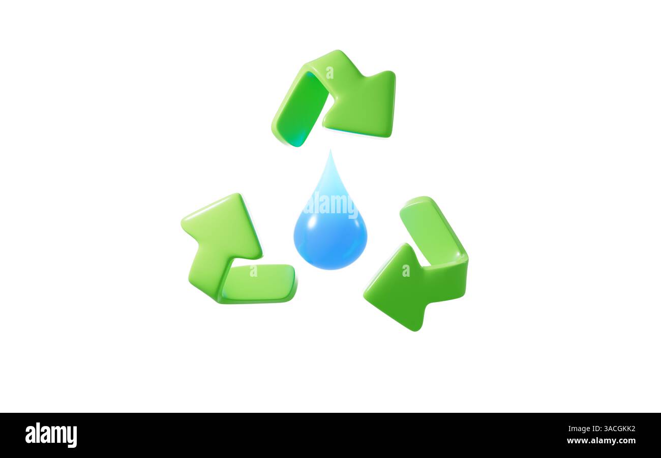 Cartoon water recycling logo, Environmental protection concept, 3d ...