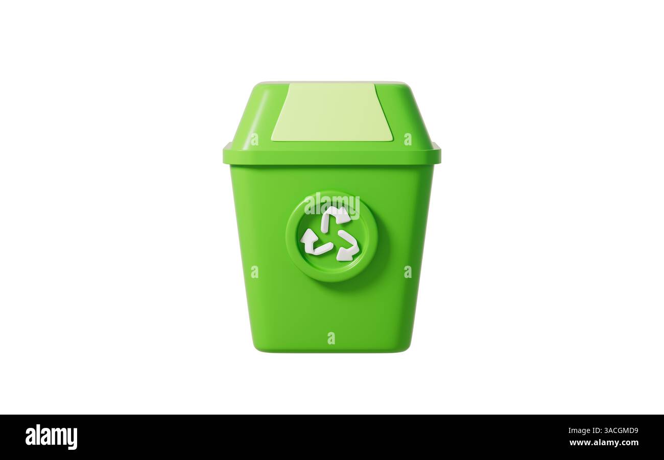 Cartoon trash can with a recyclable logo, garbage sorting ...