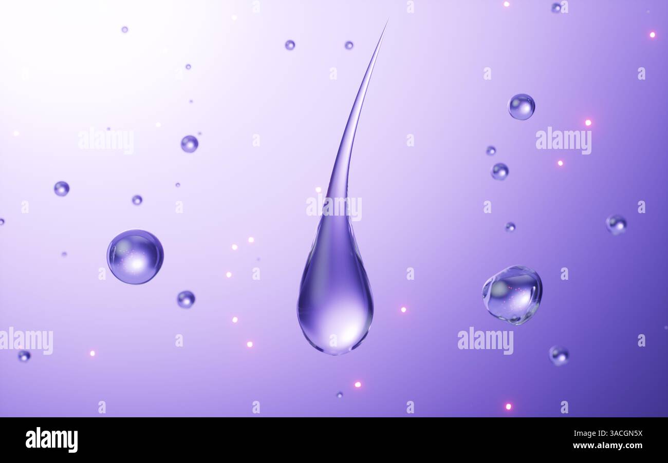 Shampoo repair and nourishes hair, transparent hair and molecule , 3d ...