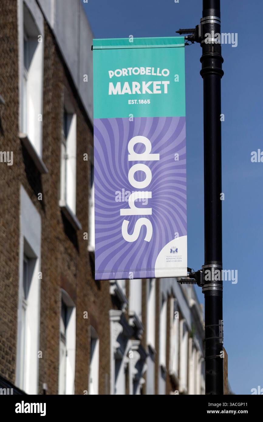 LONDON, UK - MARCH 29, 2025: Colourful sign for Portobello Market Stock ...