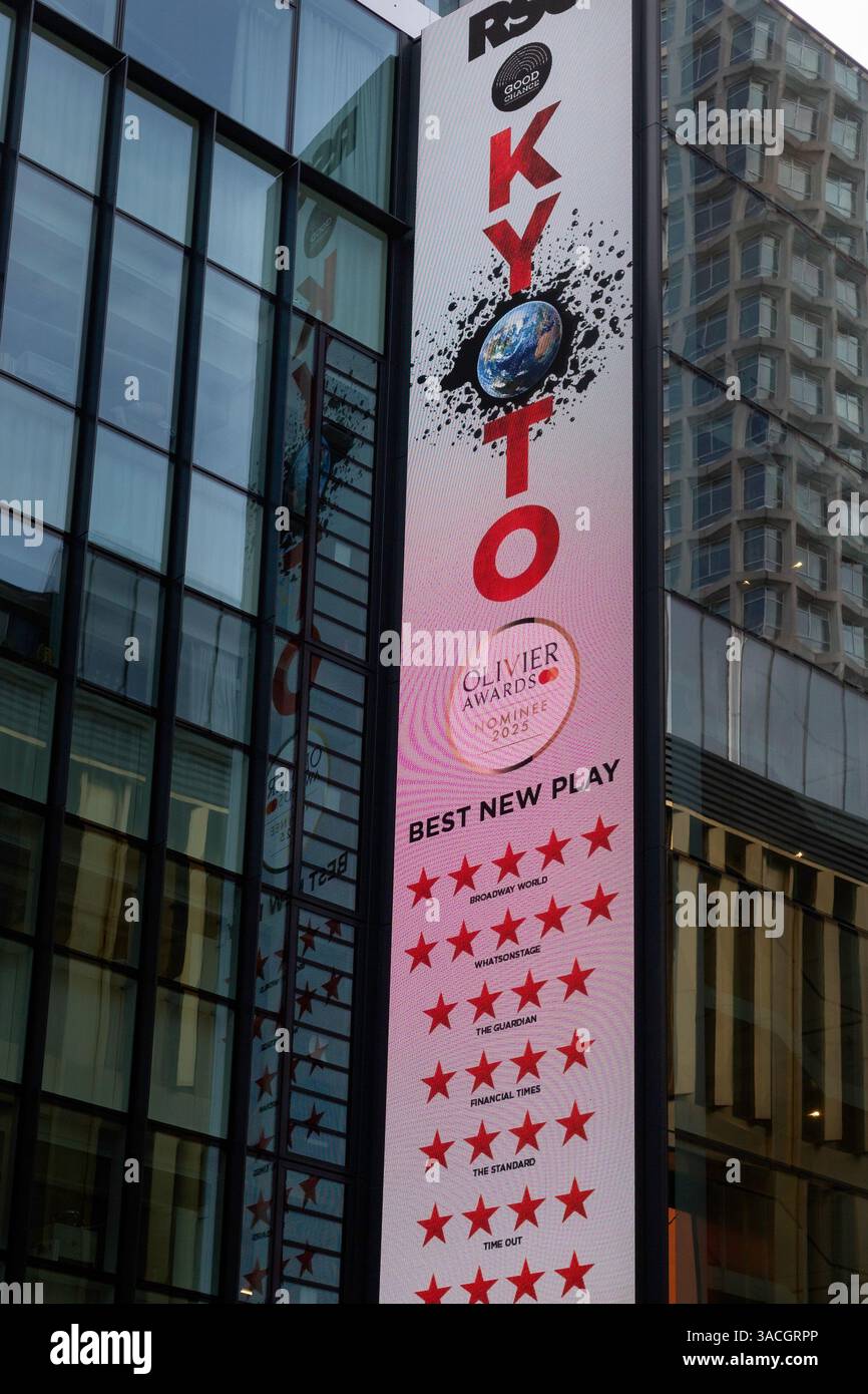LONDON, UK - MARCH 29, 2025: Led sign for Kyoto play at Sohoplace theatre in Charing Cross Road ...
