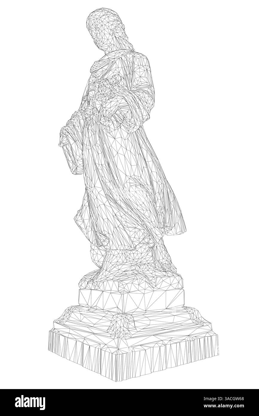 A white angel statue with wings is standing on a white background. The ...
