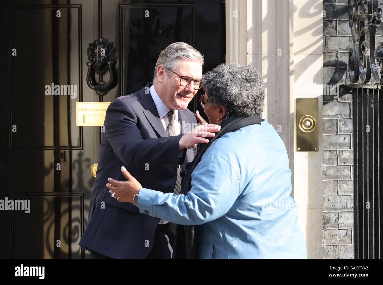 London, UK, 4th April 2025. UK PM Keir Starmer welcomed Mia Mottley, the PM of Barbados to ...