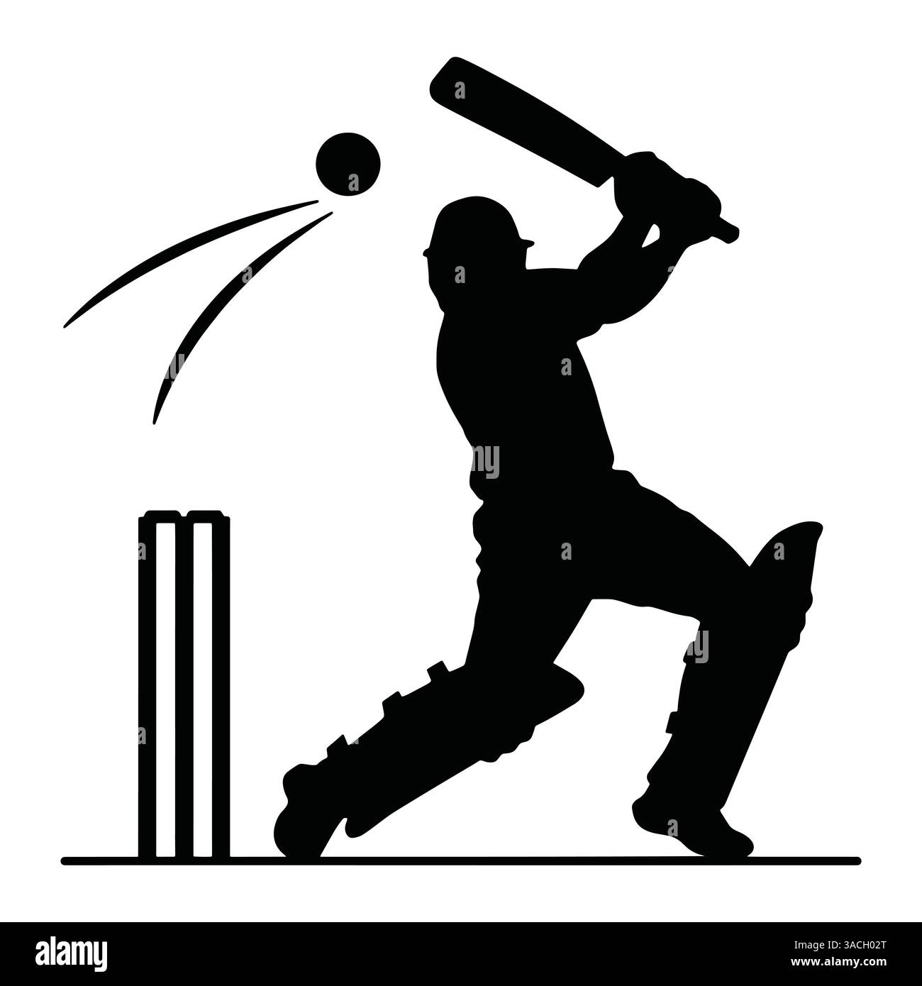 Cricket player silhouette in action pose. Vector illustration of a ...