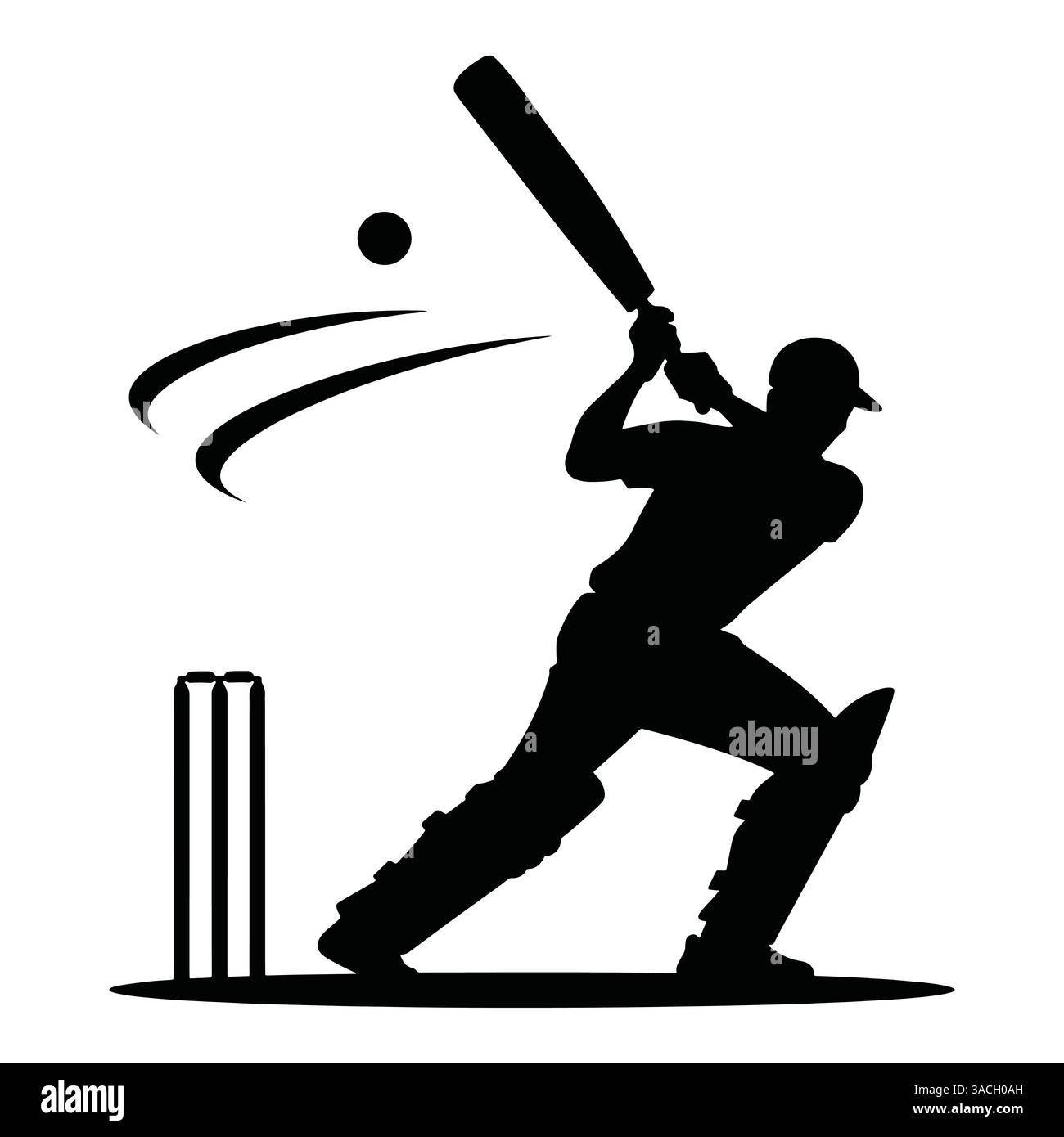 Cricket player silhouette in action pose. Vector illustration of a ...