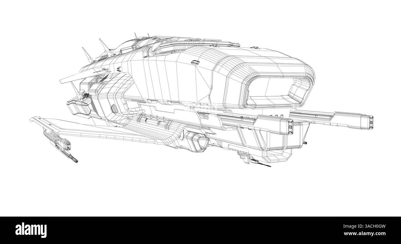 A drawing of a spaceship with a white background. The spaceship is ...