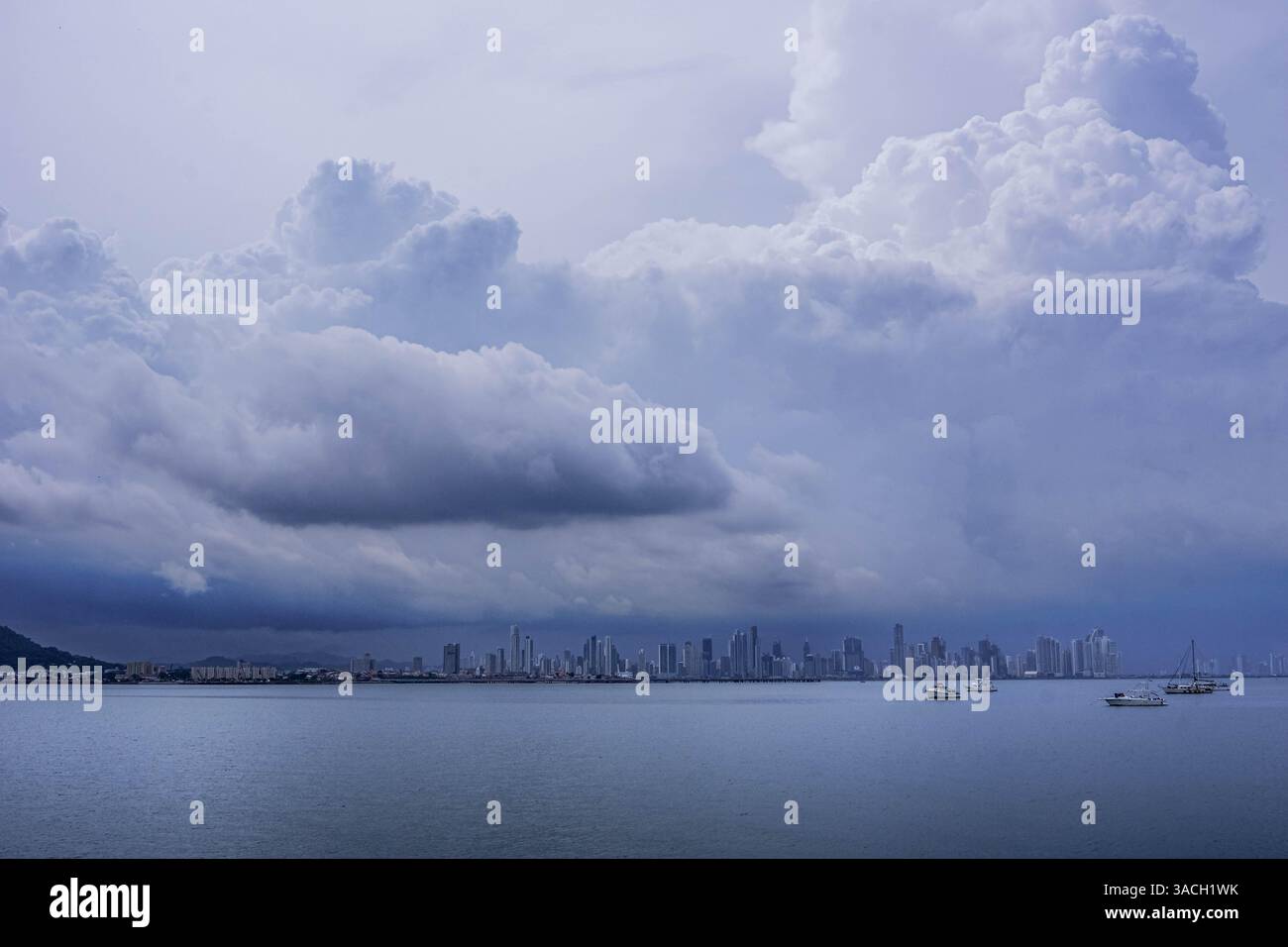 Panama City skyline features modern skyscrapers set against calm ...