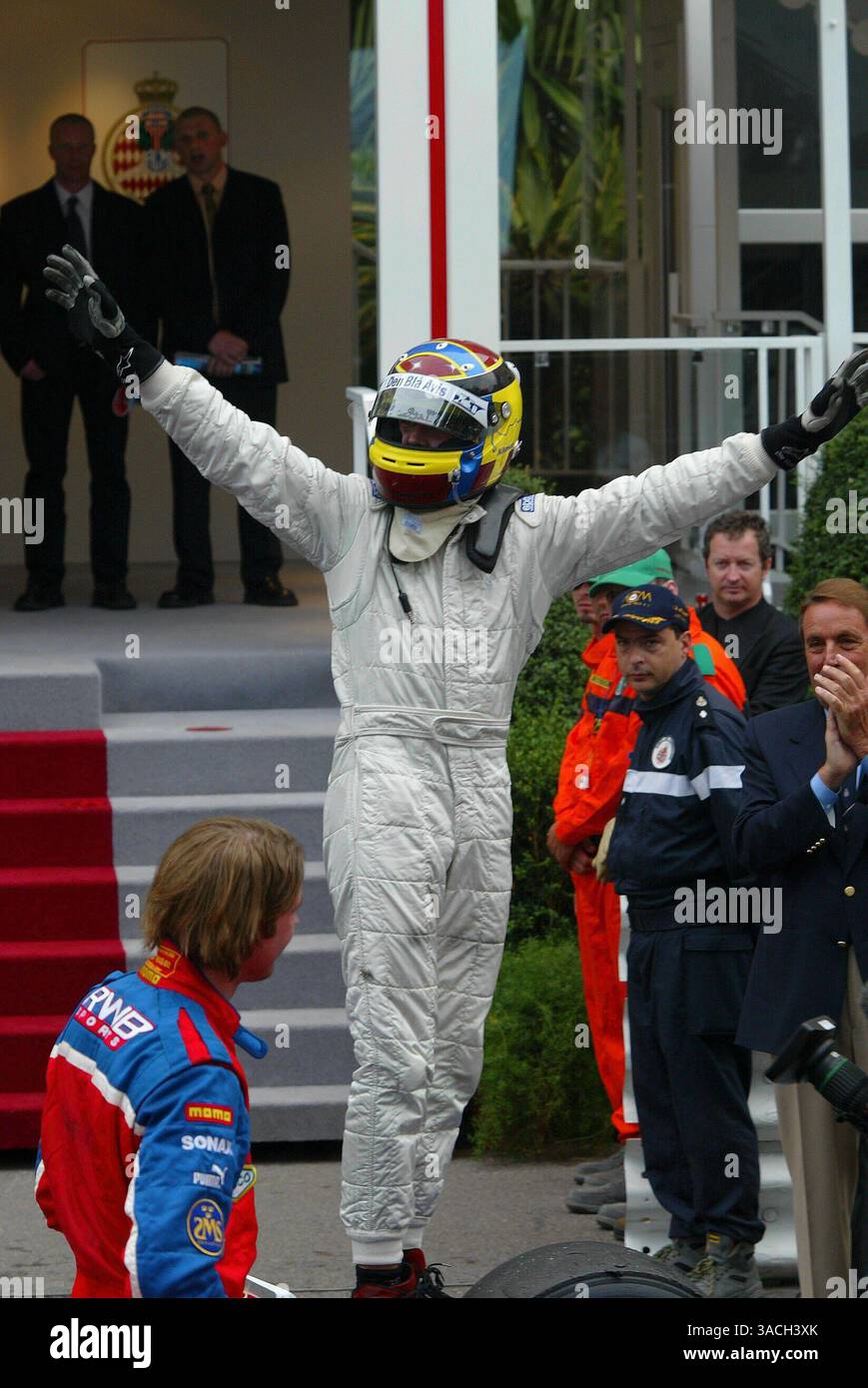 Race winner Nicolas Kiesa (DEN) Den Bla Avis celebrates in parc ferme ...