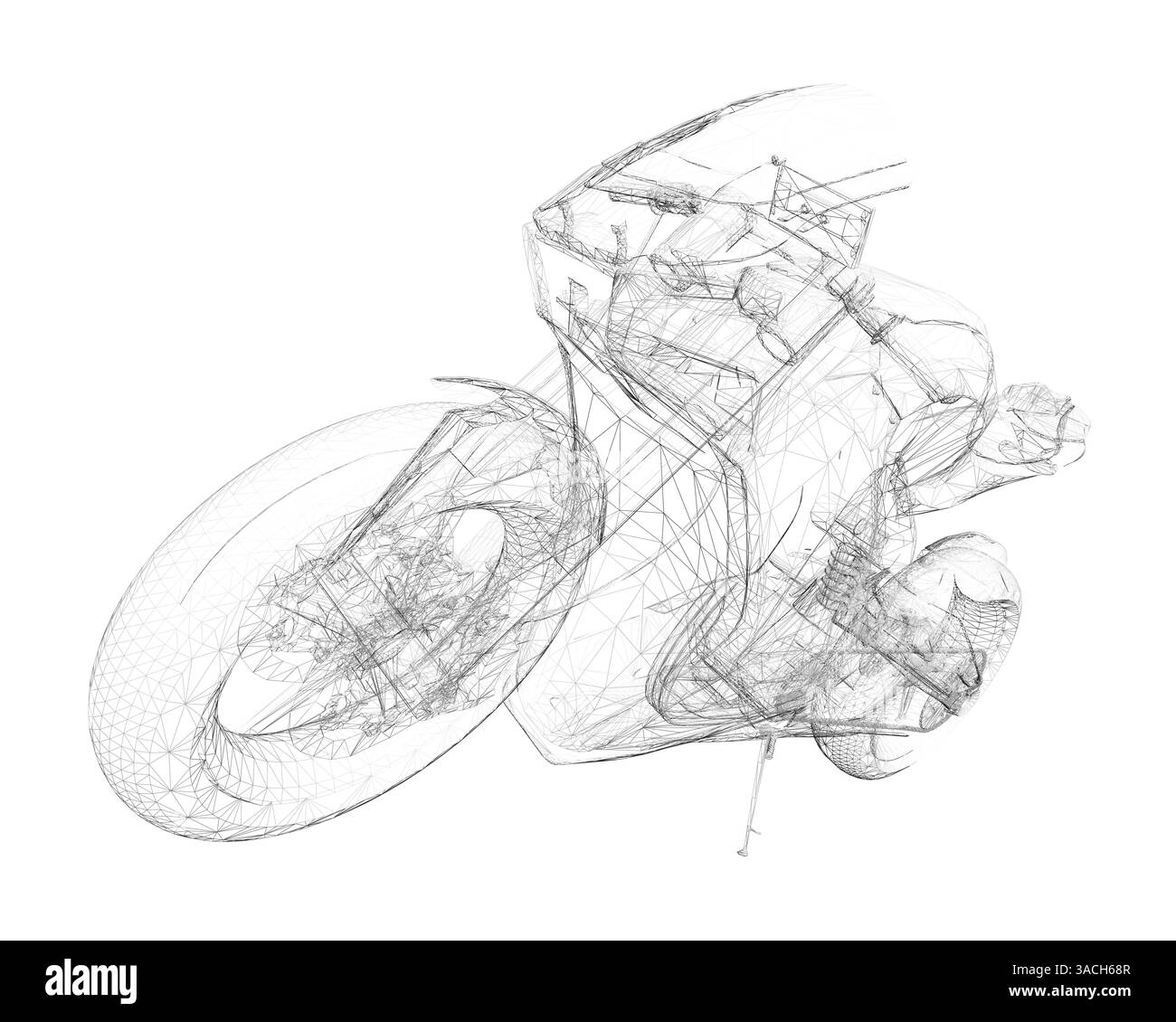 A motorcycle is shown in a black and white drawing. The drawing is very ...