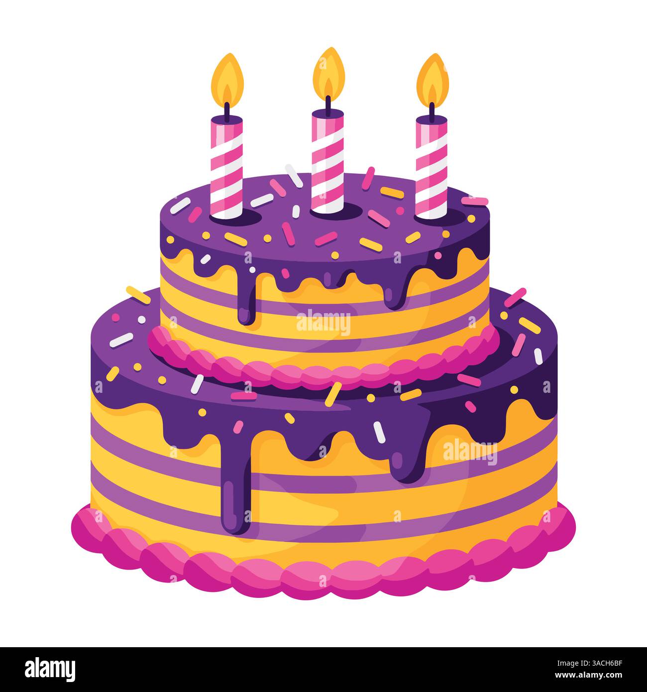 Cute birthday cake vector illustration. Adorable layered cake with ...