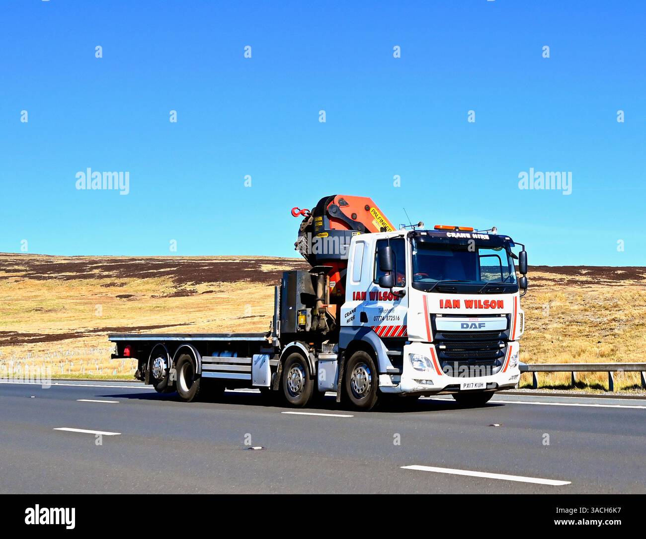 Ian Wilson Crane Hire HIAB Lorry,travelling at speed on the M6 ...