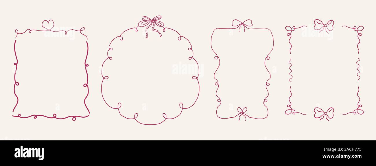 Whimsical coquette ribbon frame, hand drawn line ornament, border y2k ...