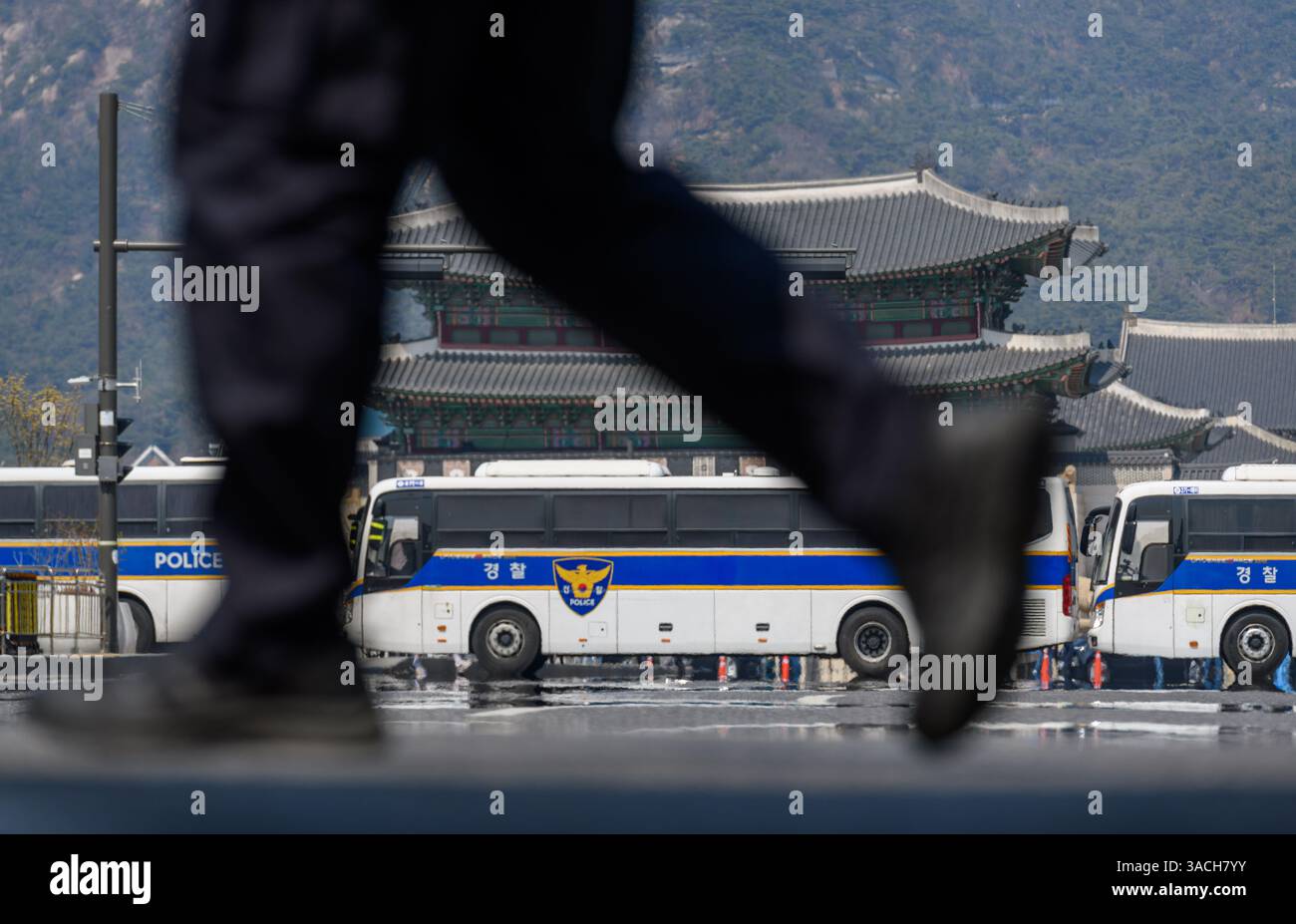 Seoul, South Korea. 04th Apr, 2025. Police buses are seen parked to ...