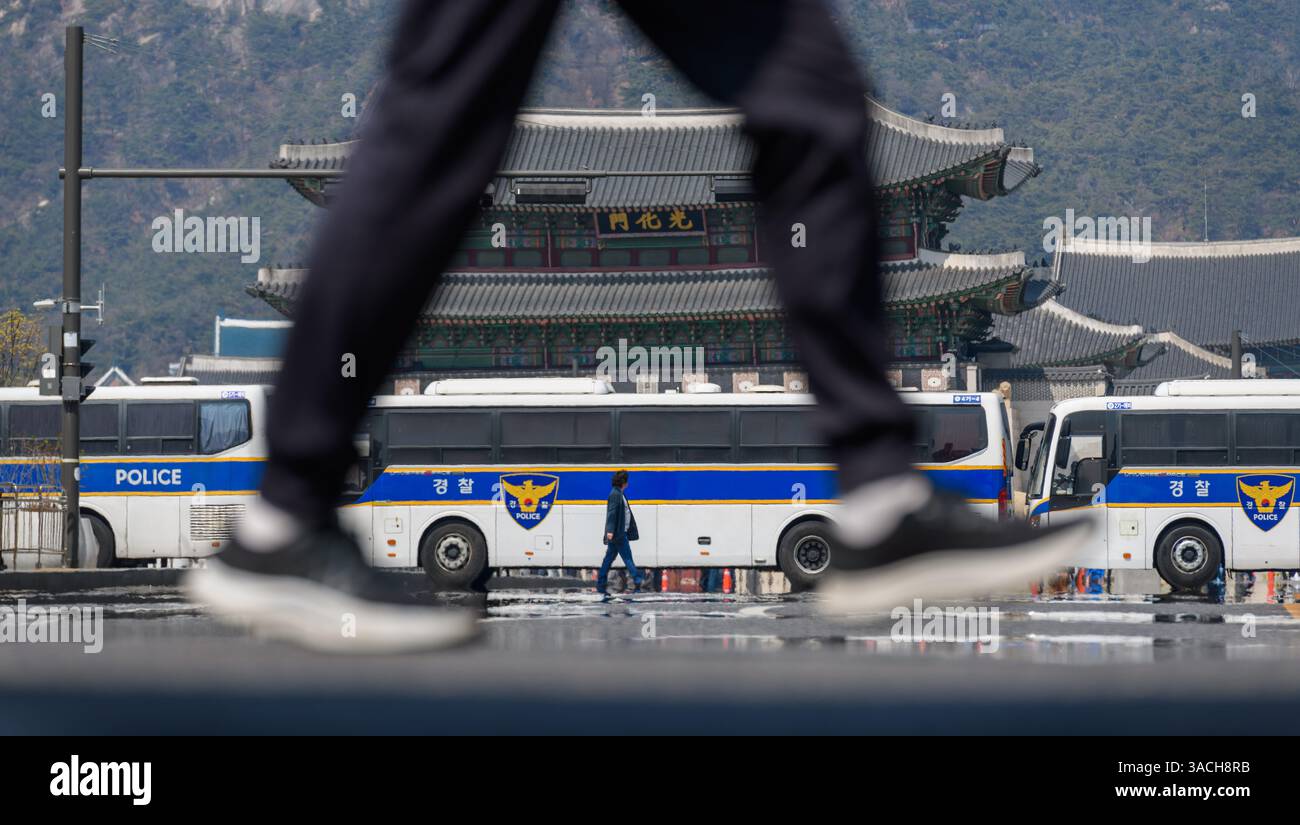 Seoul, South Korea. 04th Apr, 2025. Police buses are seen parked to ...