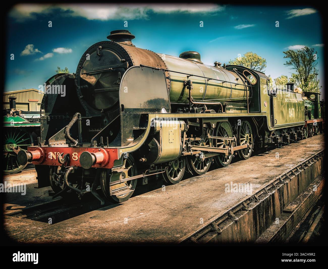 The classic steam train Southern 847 stands ready in the service yard ...