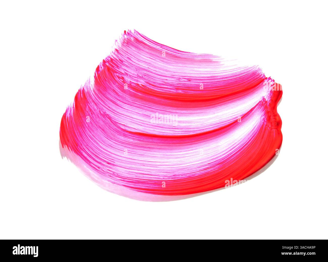 Vibrant red and pink paint brushstroke on white background showing ...