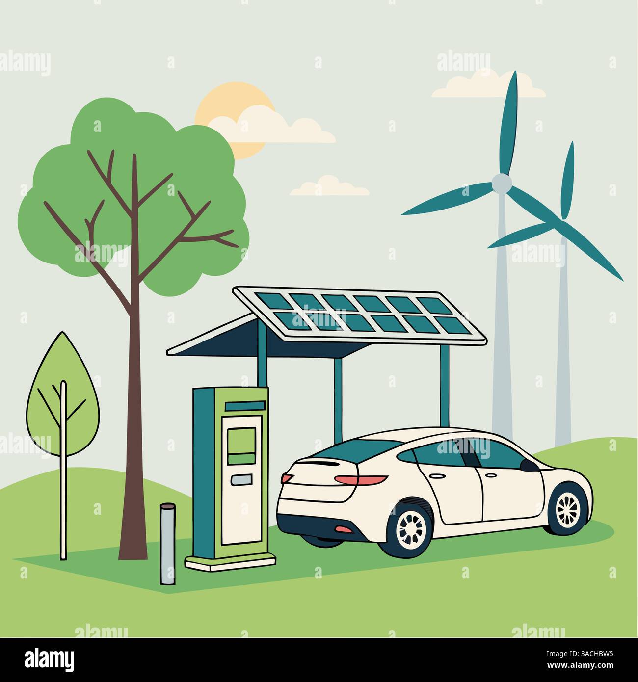 Clean energy for electric vehicles, environmentally friendly nature ...