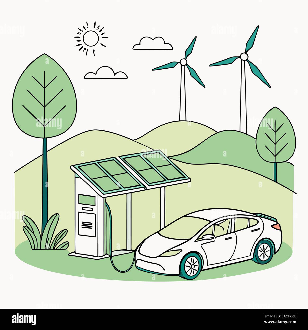 Clean energy for electric vehicles, environmentally friendly nature ...