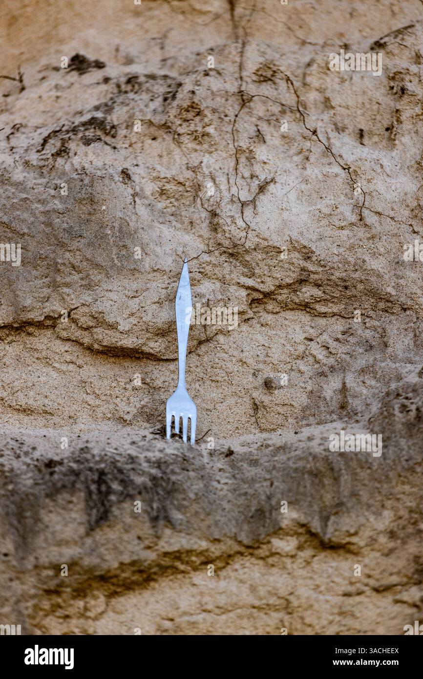 A Surprising Encounter: A Single Fork Balanced on an Earthy Surface ...