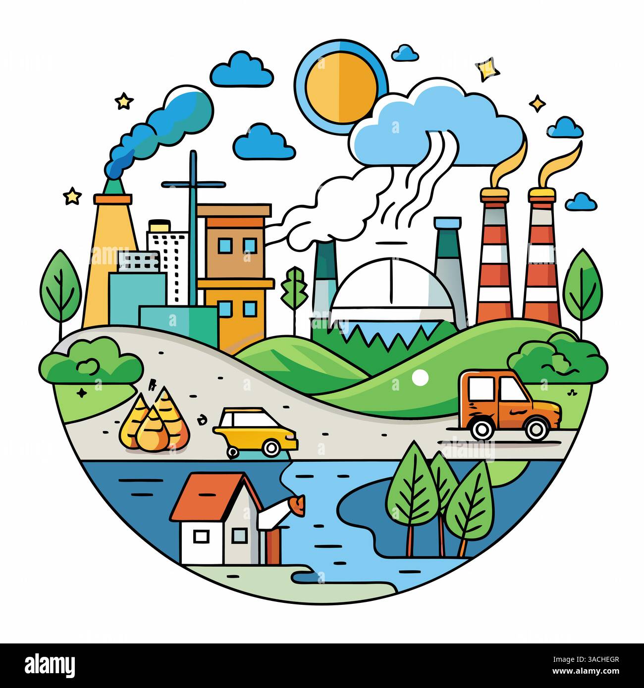 Drawing showing the damage environmental pollution causes to our world ...