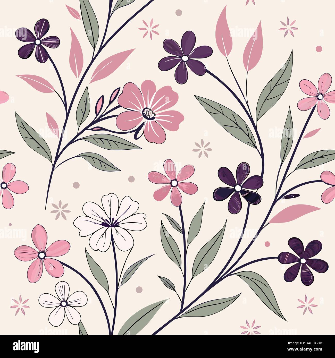 Seamless perfect pattern with small flower motifs in various shades ...