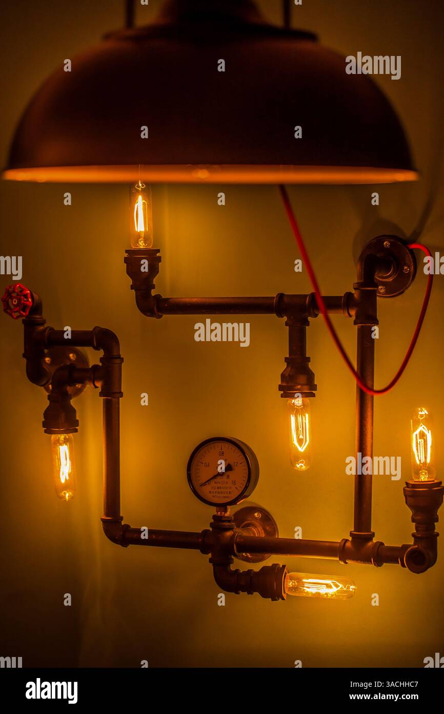 Modern Industrial Pipe Lamp Design Featuring Edison Bulbs and a Vintage ...