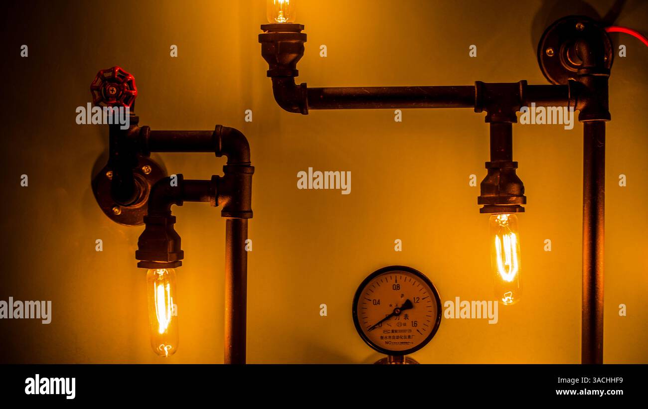 Stylish Industrial Wall Lighting Featuring Vintage Bulbs, Unique Pipe ...