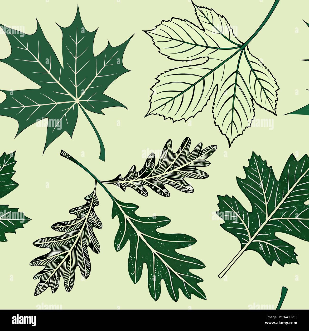 Seamless pattern with small flower and tree leaf motifs in various ...