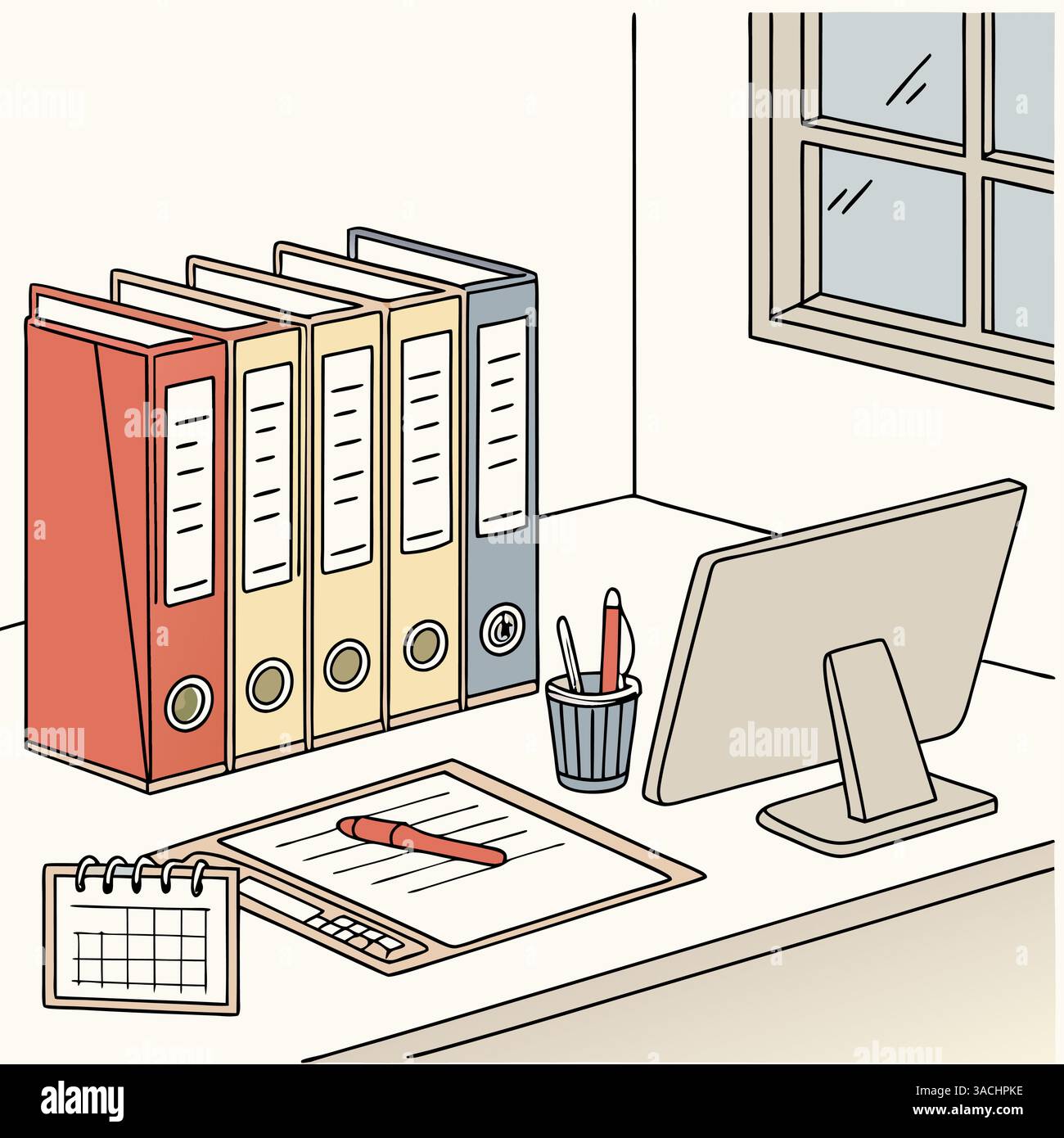 A drawing showing files in filing cabinets in an office environment ...