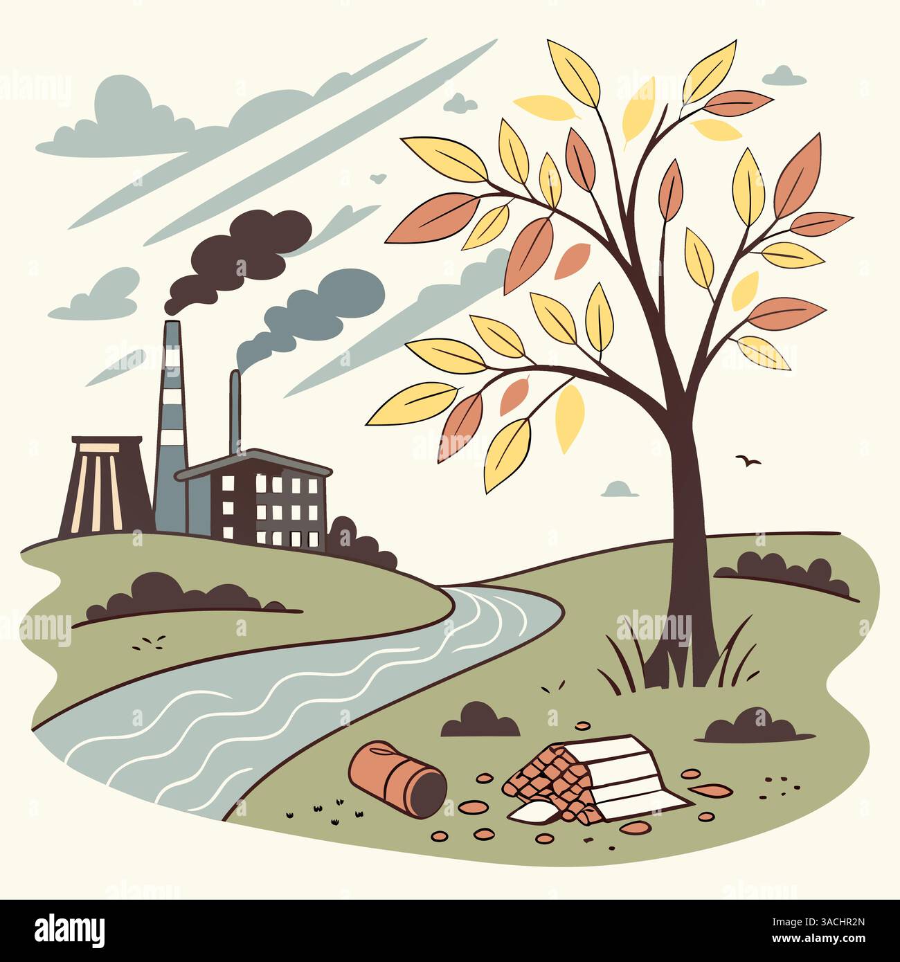 Drawing showing the damage environmental pollution causes to our world ...