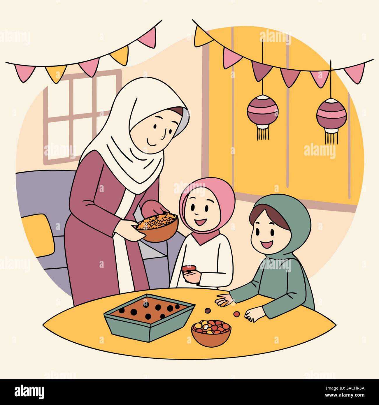 Drawing of people breaking their fast together in Ramadan Stock Vector ...