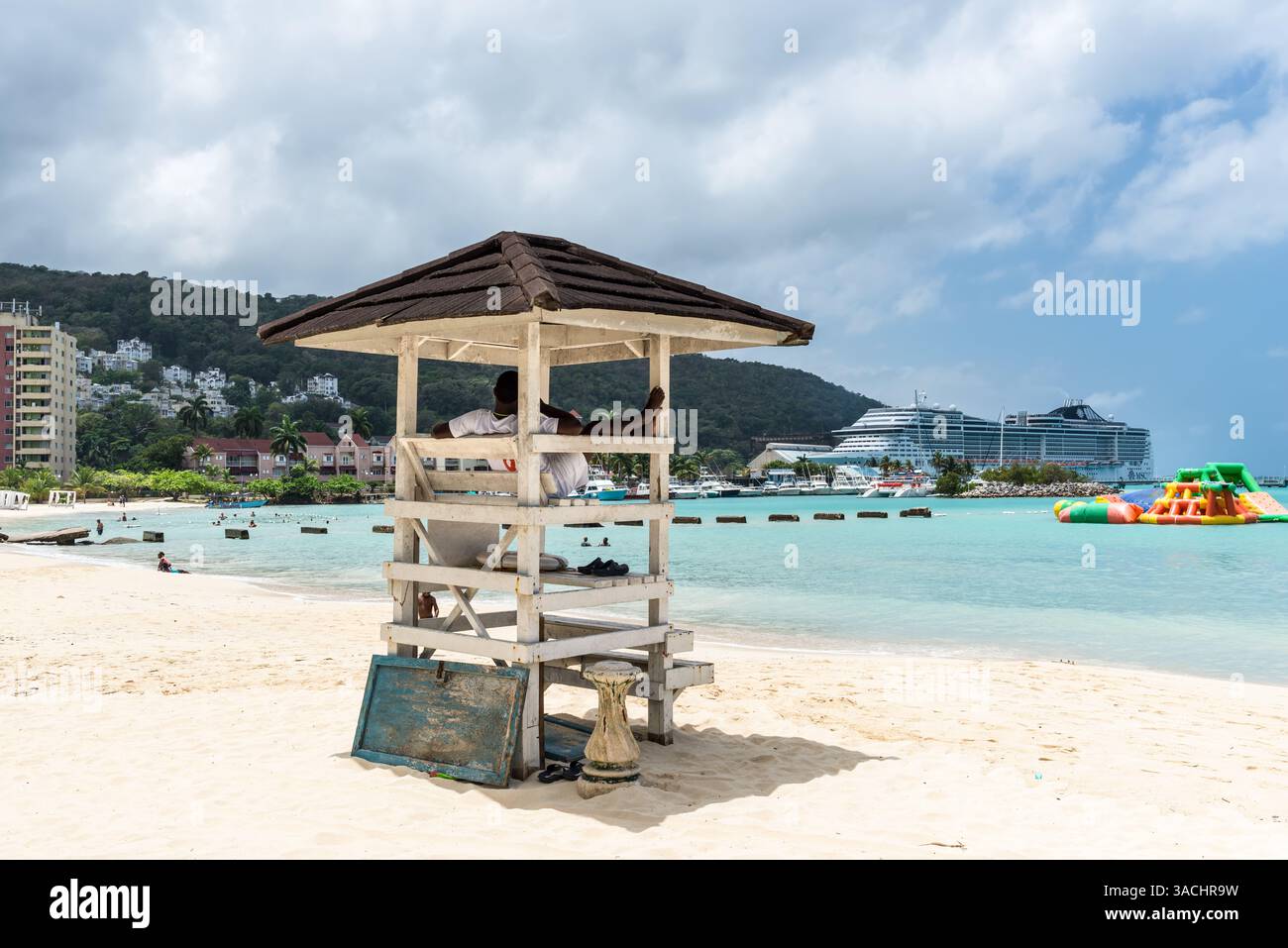 Ocho Rios, Jamaica - April 9, 2024: Ocho Rios Bay Beach has a lifeguard ...