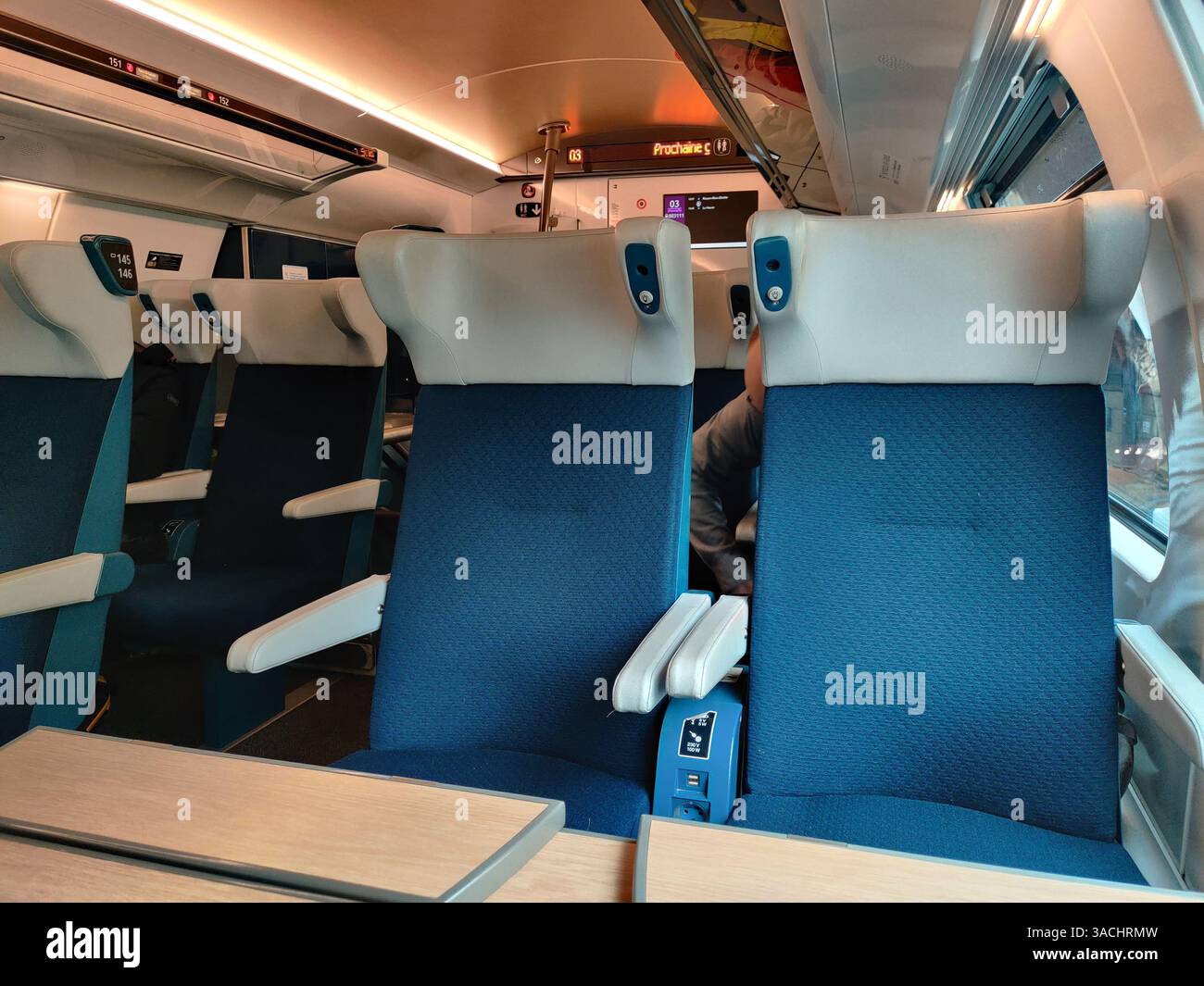 PARIS, FRANCE - February 26, 2025: Inside cabin of modern express train ...