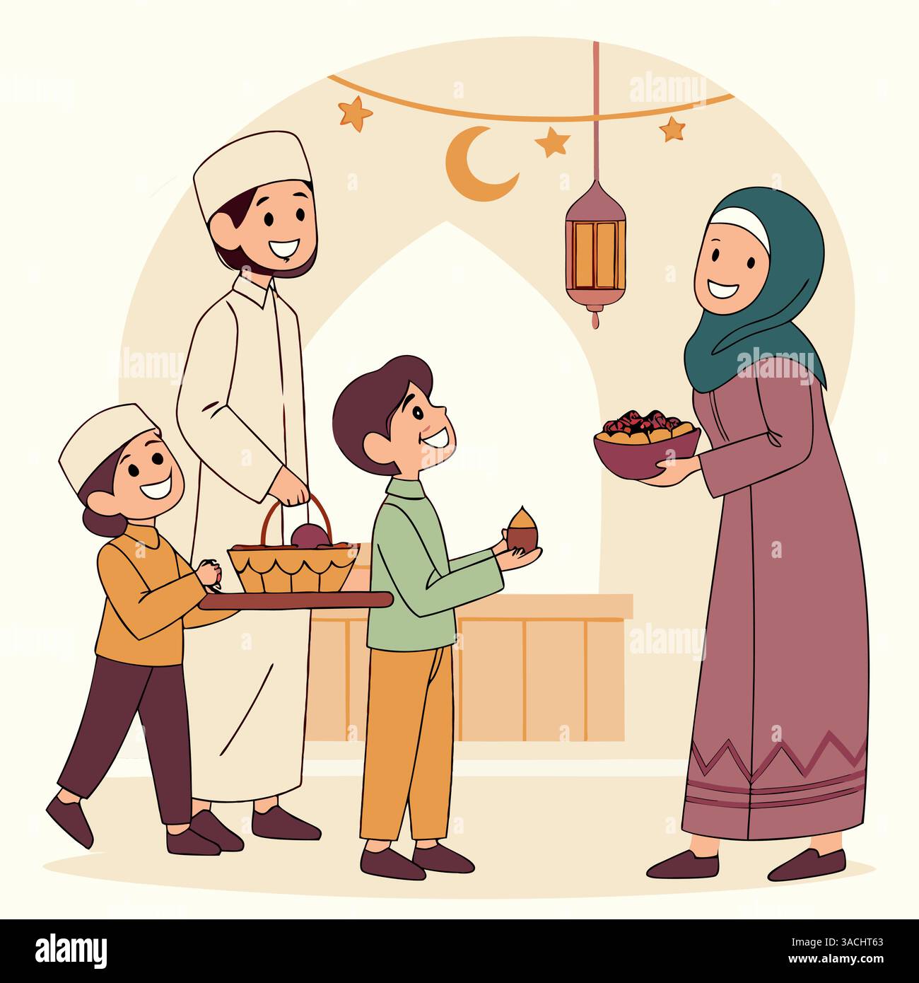 Drawing of people breaking their fast together in Ramadan Stock Vector ...