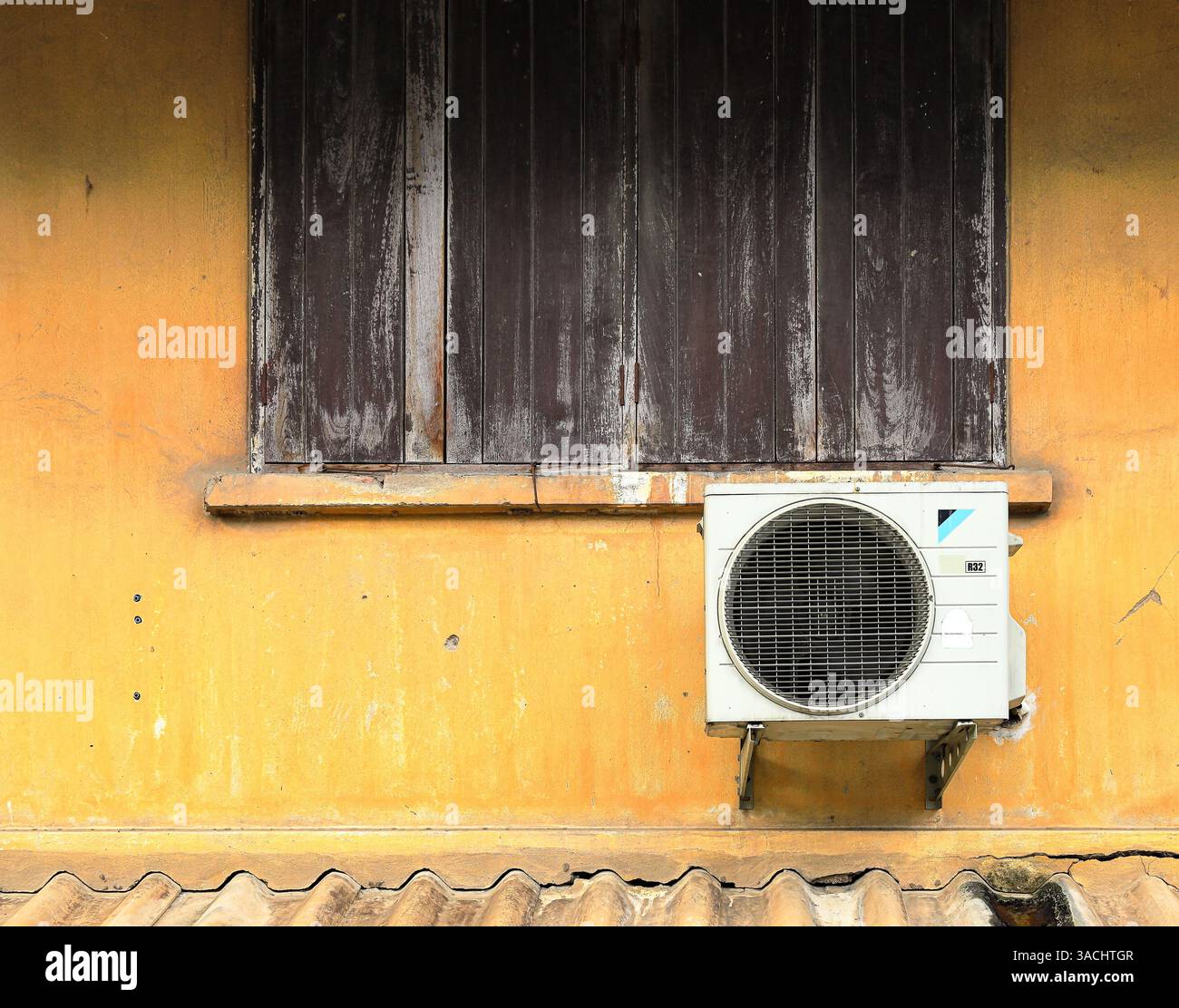 A modern air source heat pump, Condensing unit or air condition ...