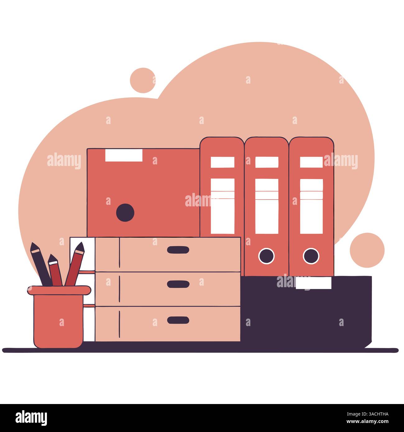 A drawing showing files in filing cabinets in an office environment ...