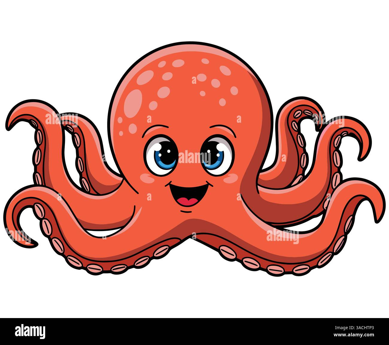 Cute octopus sea life. Adorable marine creature surrounded by doodle ...