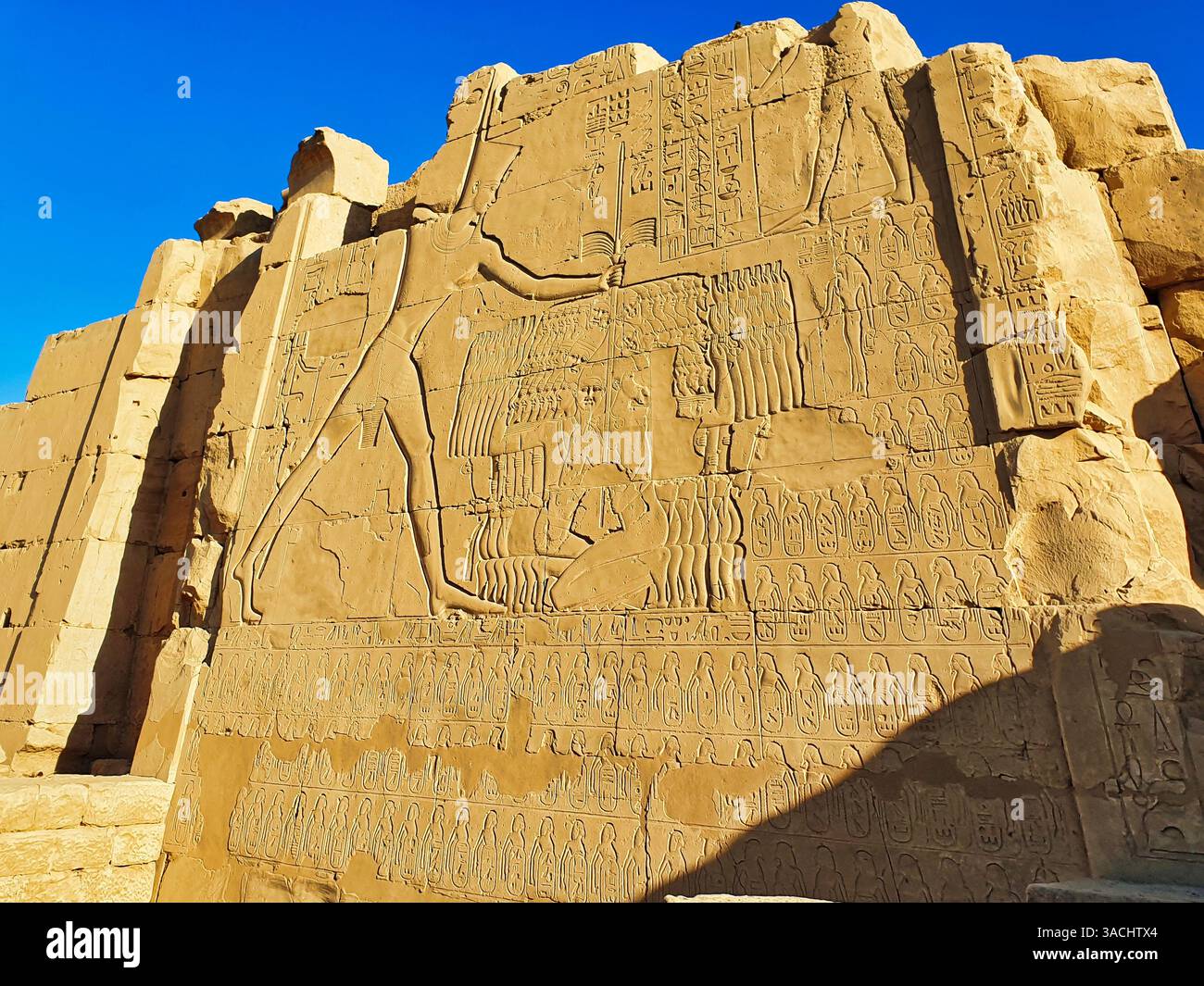 Famous wall bas relief showing the Great Pharoah Thutmosis III slaying ...