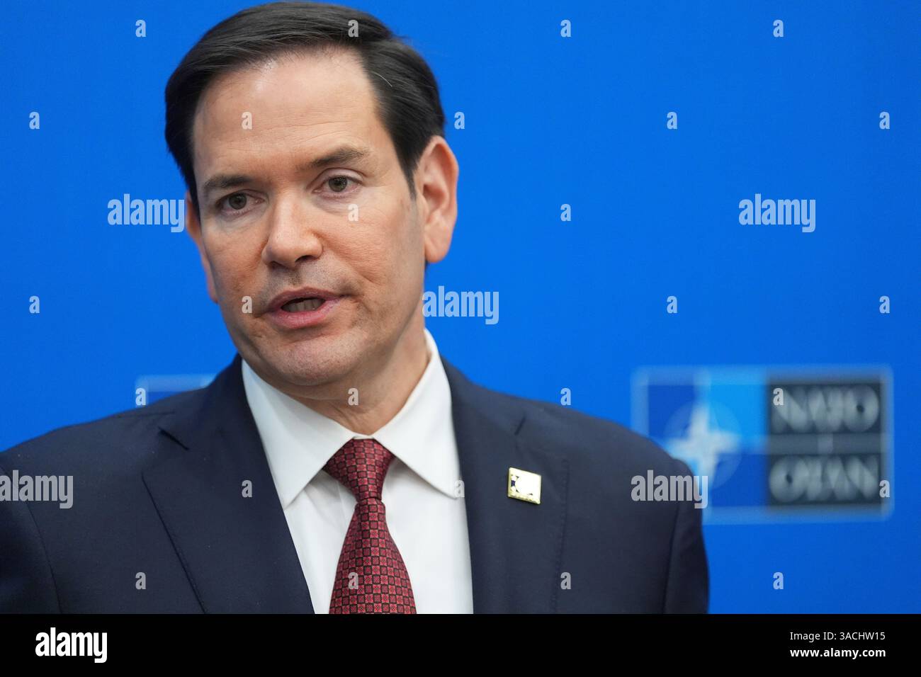 U.S. Secretary of State Marco Rubio talks to the reporters at NATO ...