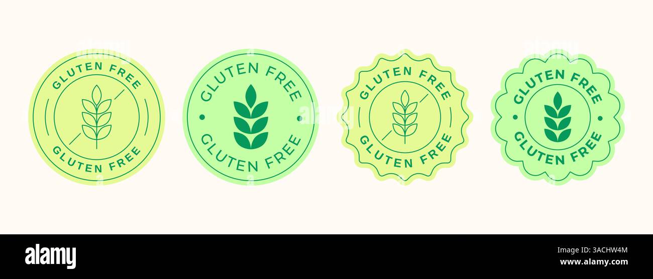 Gluten free signs collection in flat style. Gluten free labels and ...