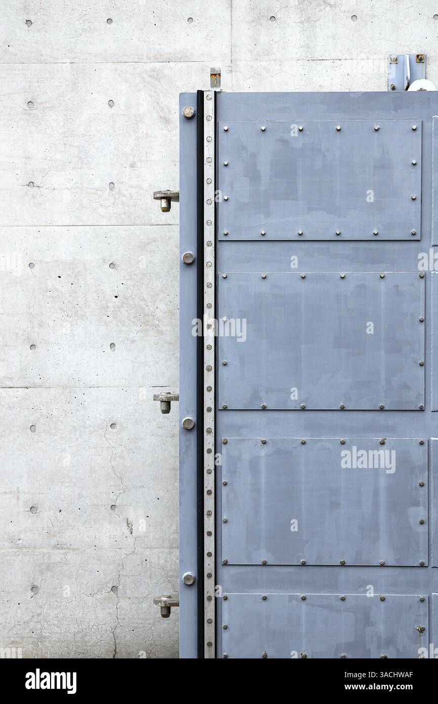 close up of Metal door surface with rivets attach on Grey Polished ...