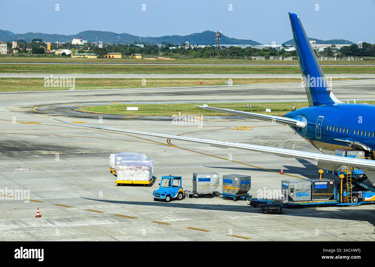 Process of Pre-flight service and handling. Luggage and catering ...