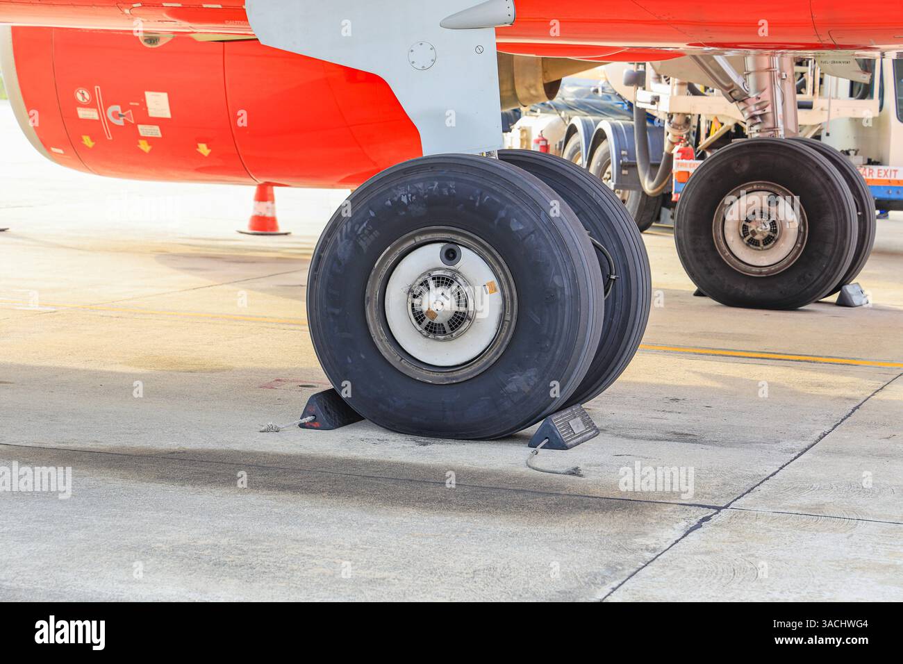 main landing gear of modern passenger aircraft taxi on taxi way Stock ...