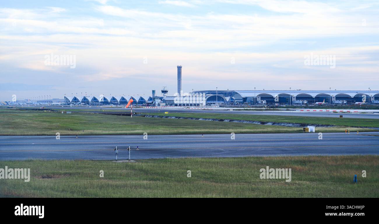 ATC tower view at Suvarnabhumi International Airport in the morning ...