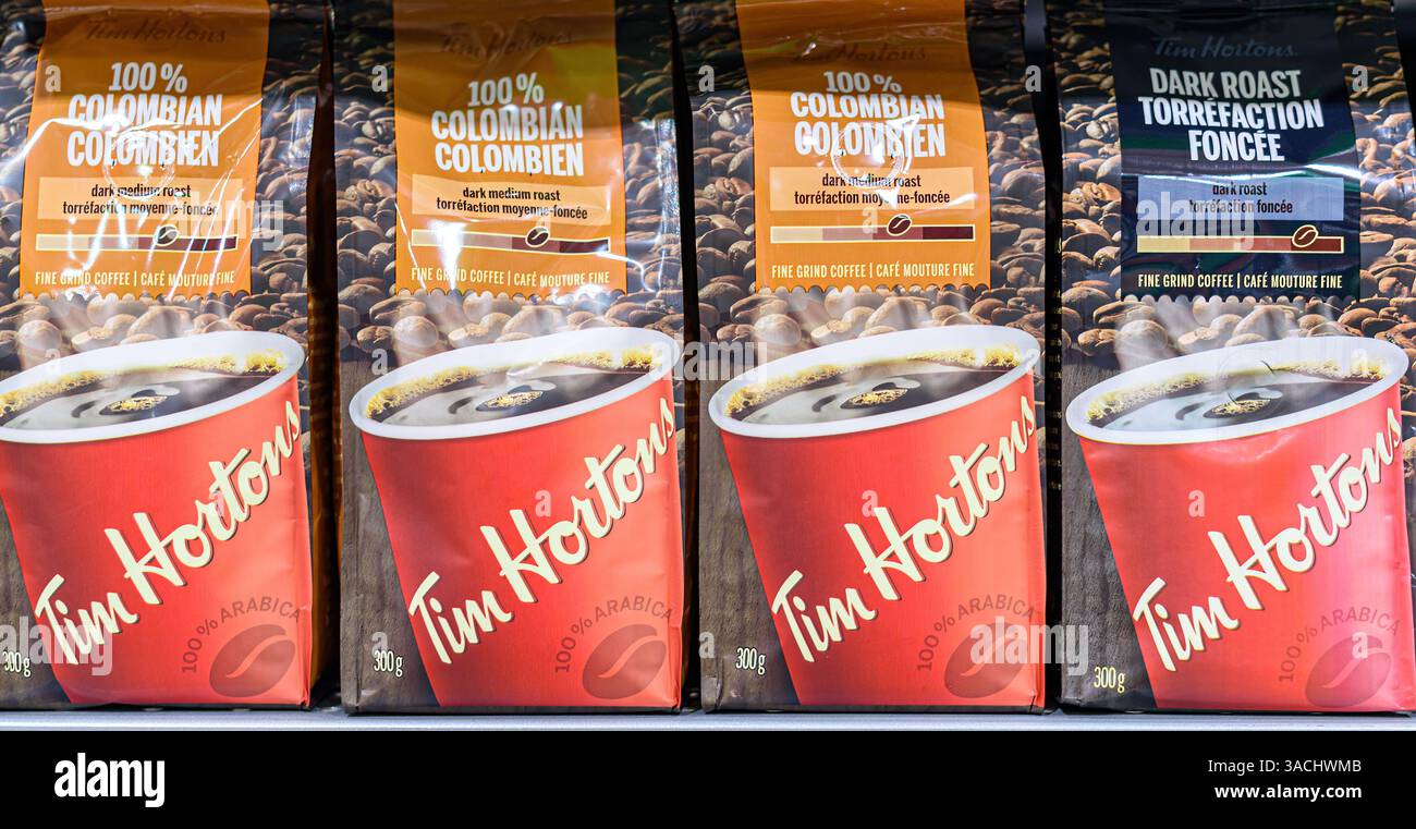 Bags of Tim Hortons coffee beans in a store shelf Stock Photo - Alamy