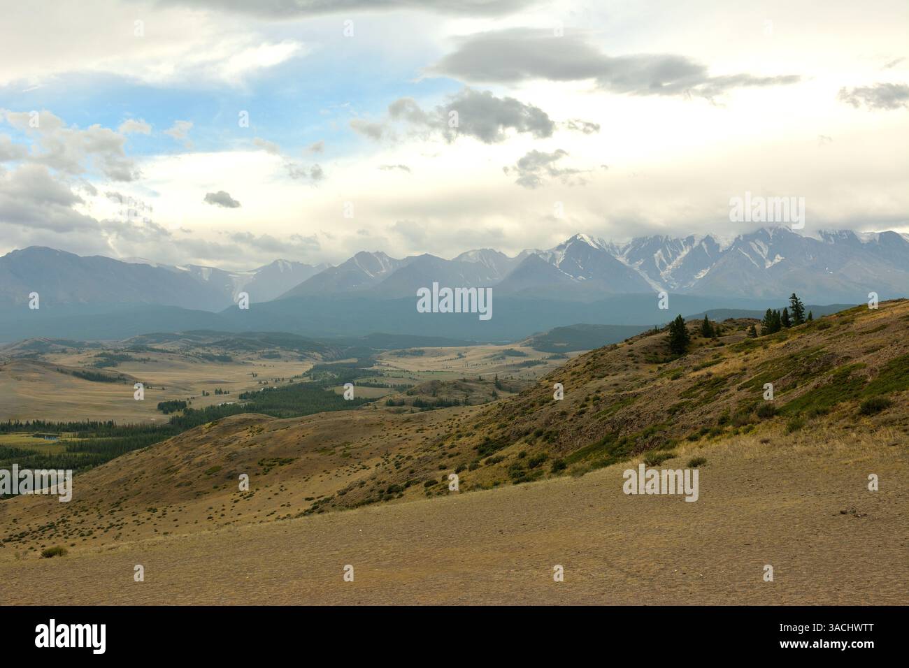 Gentle slopes of high hills in the endless steppe at the foot of a ...